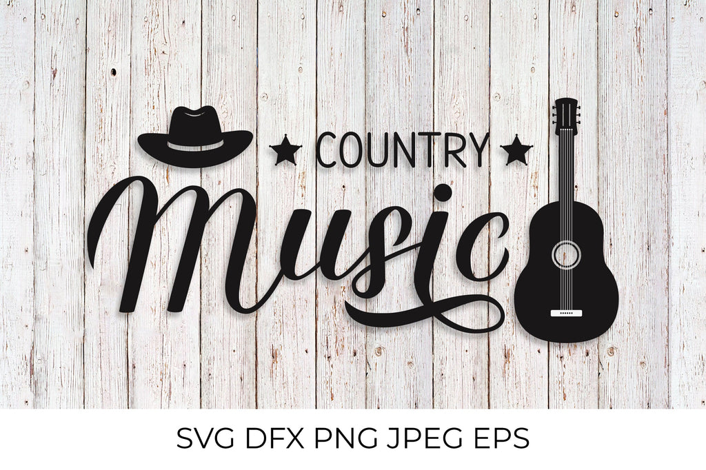 Country Music lettering with hat and guitar - So Fontsy