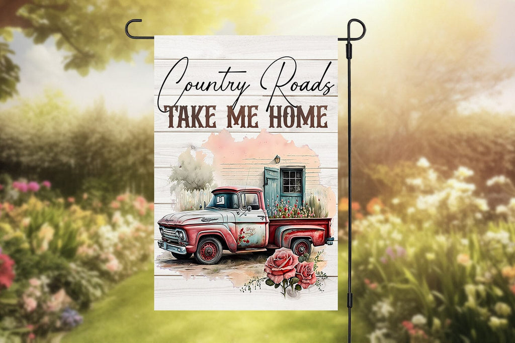 Country Roads Garden Flag Sublimation Design - So Fontsy