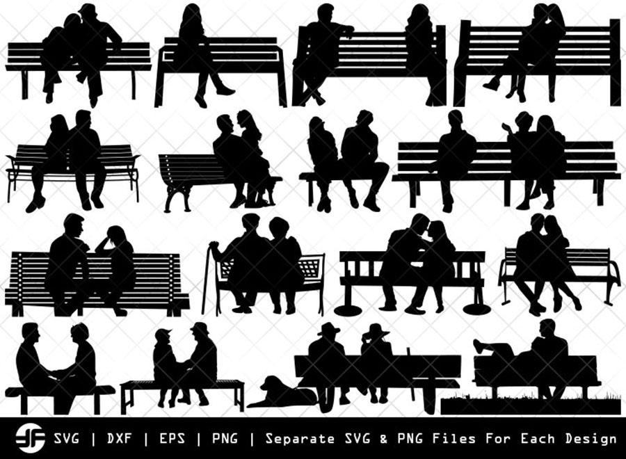 Couple On A Bench SVG | Silhouette Bundle | SVG Cut File - So Fontsy