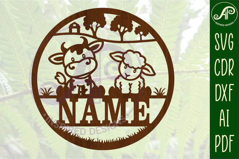 Cow and sheep name sign svg laser cut template, wall art - So Fontsy
