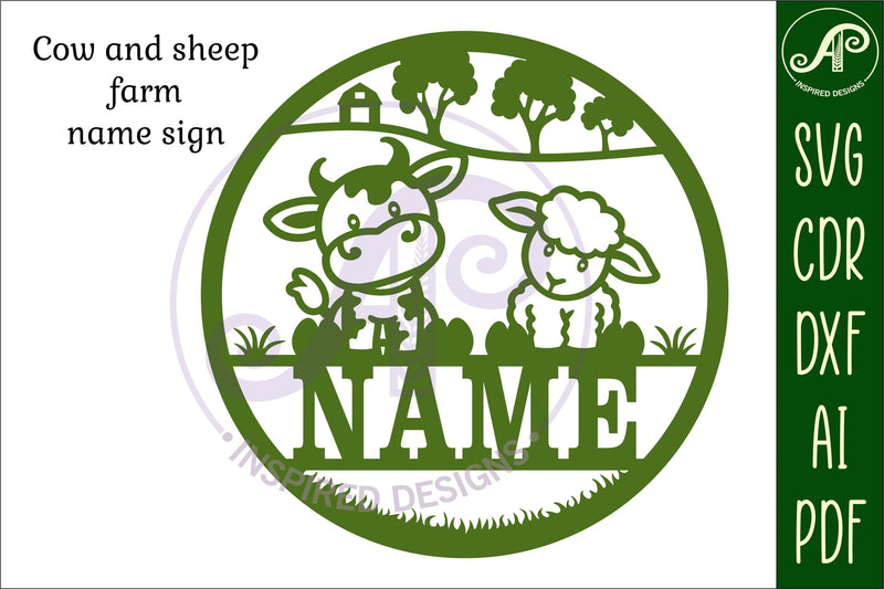 Cow and sheep name sign svg laser cut template, wall art - So Fontsy