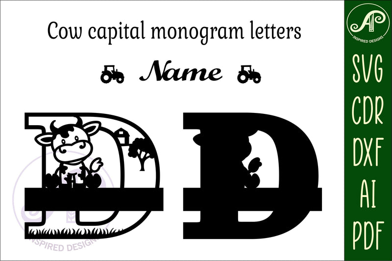 Cow capital monogram letter D SVG cut file - So Fontsy