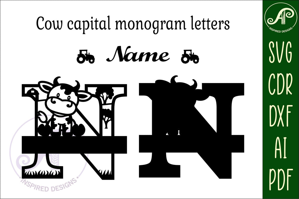 Cow capital monogram letter N SVG cut file - So Fontsy