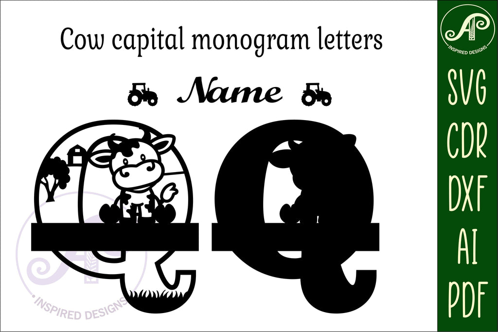 Cow capital monogram letter Q SVG cut file - So Fontsy
