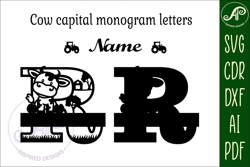 Cow capital monogram letter R SVG cut file - So Fontsy