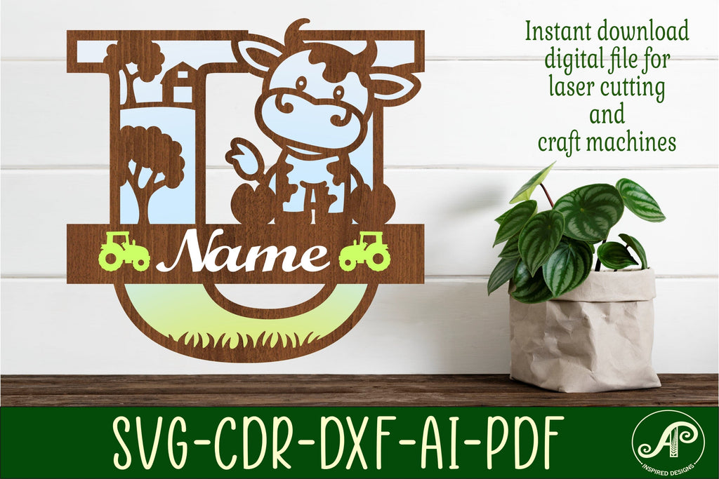 Cow capital monogram letter U SVG cut file - So Fontsy