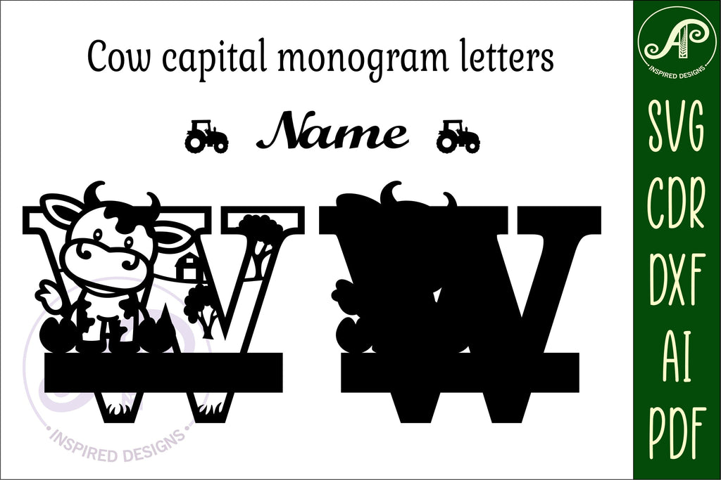 Cow capital monogram letter W SVG cut file - So Fontsy