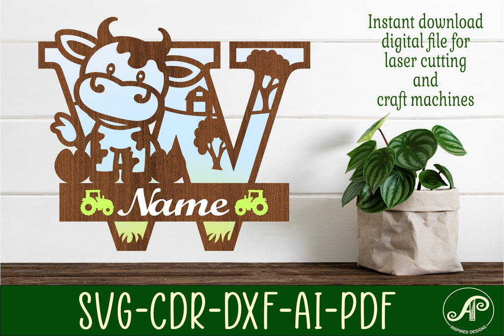 Cow capital monogram letter W SVG cut file - So Fontsy