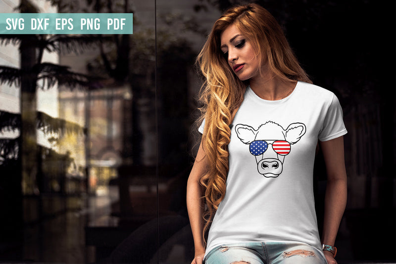 Cow Head SVG | Cow with July 4th Glasses | Hand Drawn Cow - So Fontsy