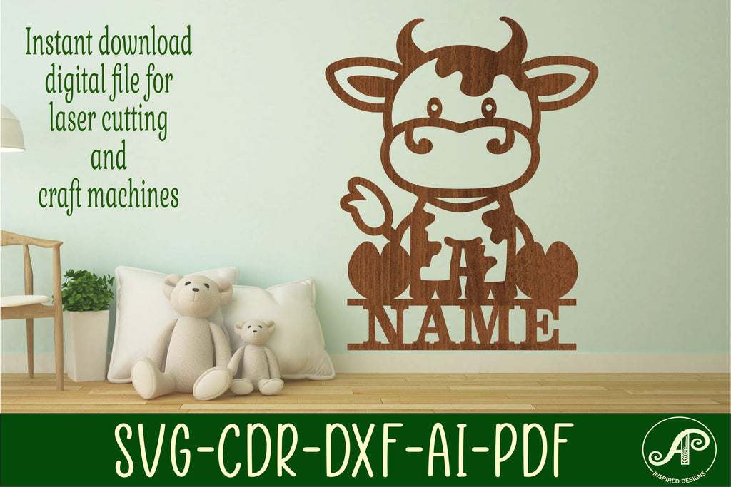 Cow Name sign SVG laser cut template cute farm animal theme - So Fontsy
