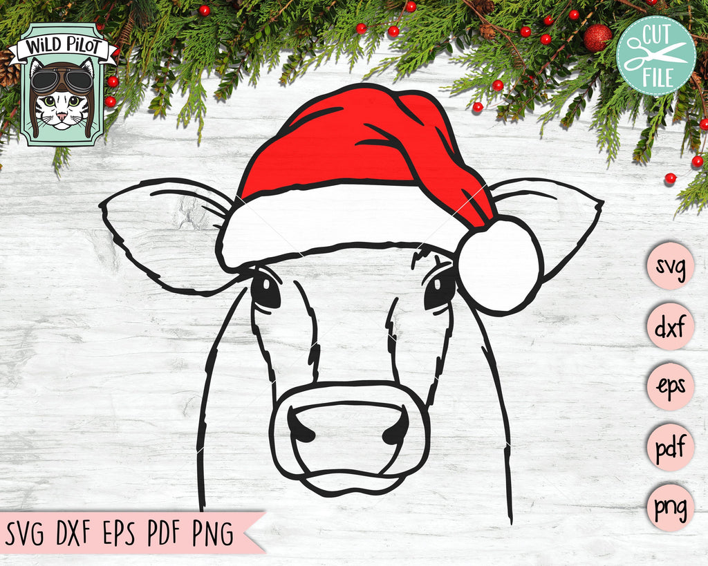 Cow With Santa Hat SVG Cut File - So Fontsy