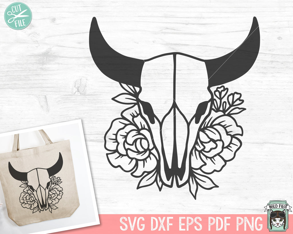 Cow Skull Flowers SVG, Cow Skull Floral SVG, Bull Skull Floral SVG ...