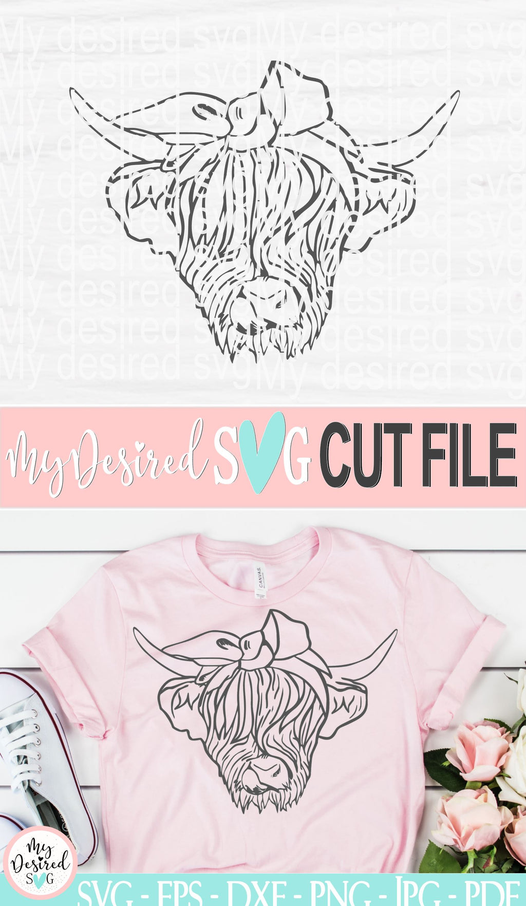 Cow with bandana svg, Highland Cow With bandana, Highland Heifer svg ...