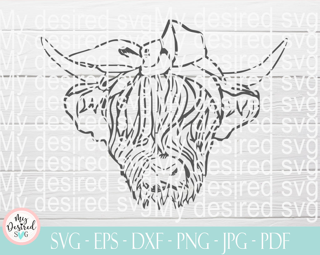 Cow with bandana svg, Highland Cow With bandana, Highland Heifer svg ...