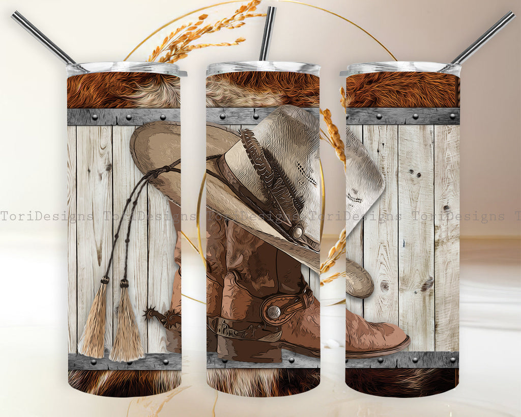 Cowboy Boot 20oz Skinny Tumbler Sublimation Designs - So Fontsy
