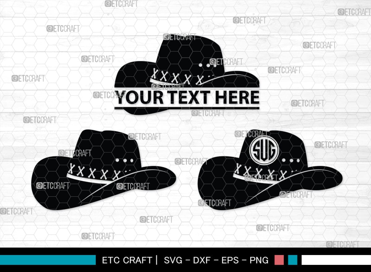 Cowboy Hat Monogram, Cowboy Hat Silhouette, Cowboy Hat SVG, Western Hat ...