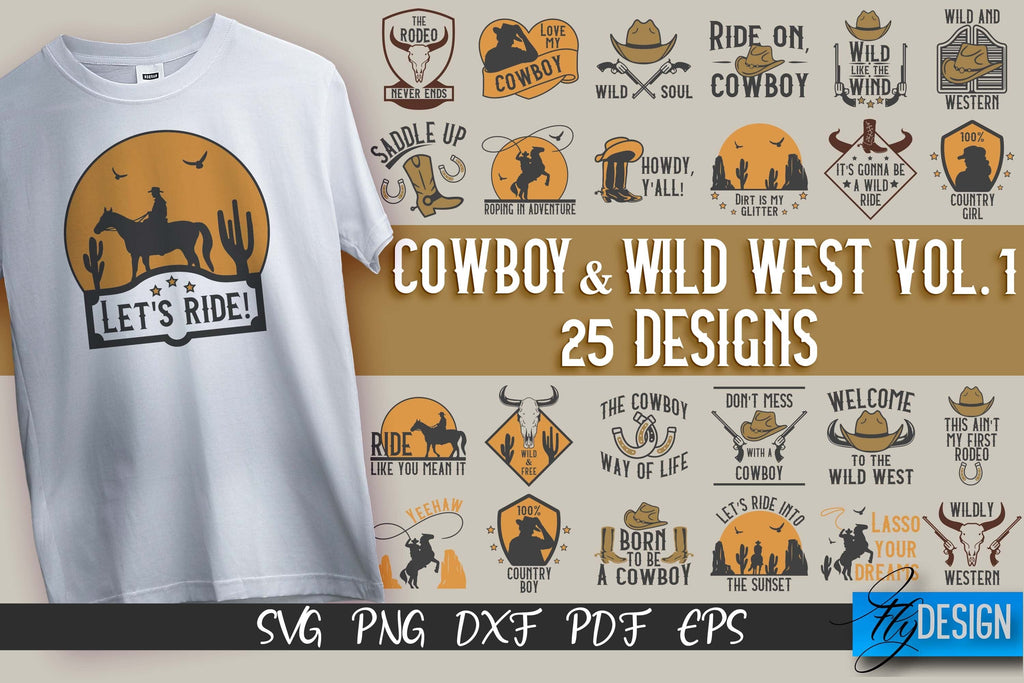 Cowboy & Wild West SVG | Western SVG Design | Cowboy T-Shirt Design v.1 ...