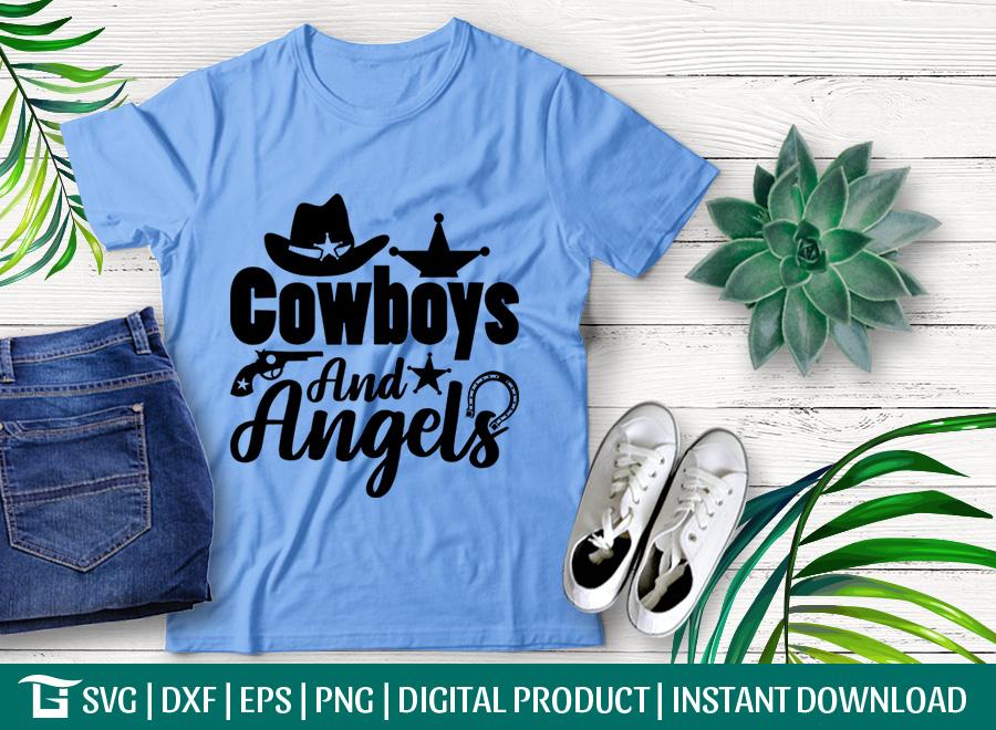 Cowboys And Angels Svg Cut File, His And Hers Svg, Cowboys Svg, Couple ...