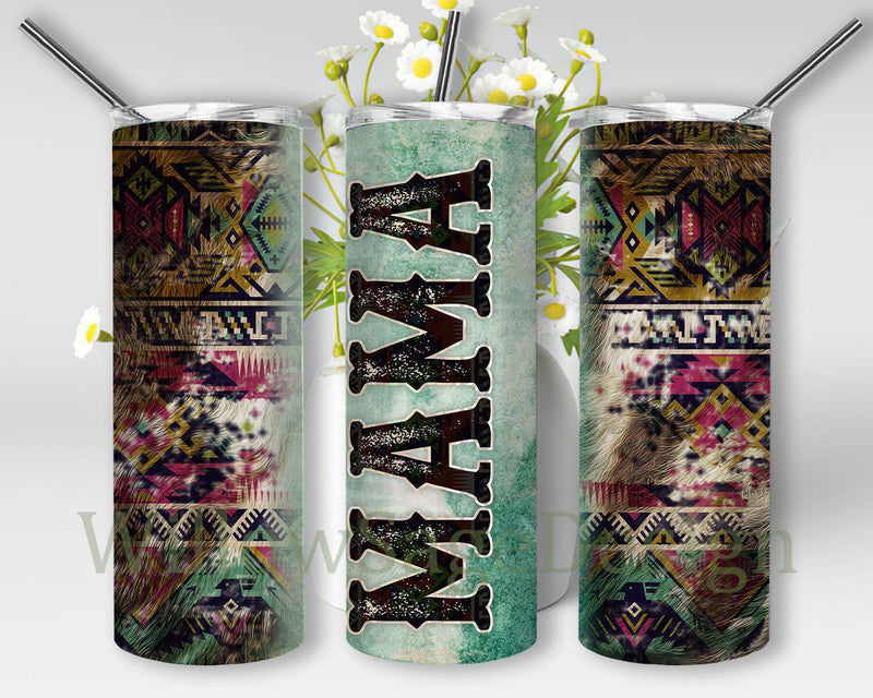 Cowhide Aztec Mama 20oz Skinny Tumbler Png, Rustic Teal Wood Mom ...