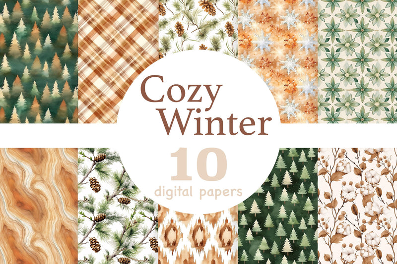 Cozy Winter Digital Paper | Christmas Pattern Background Set - So Fontsy