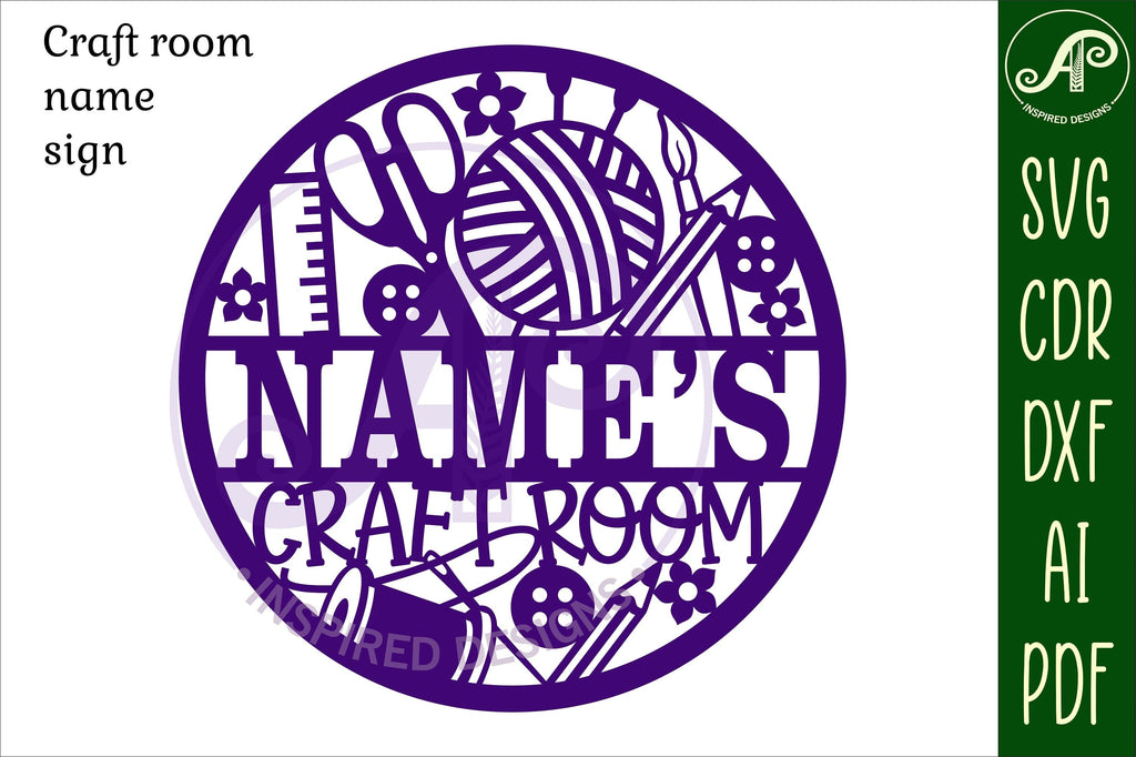 Craft room name sign svg laser cut template - So Fontsy