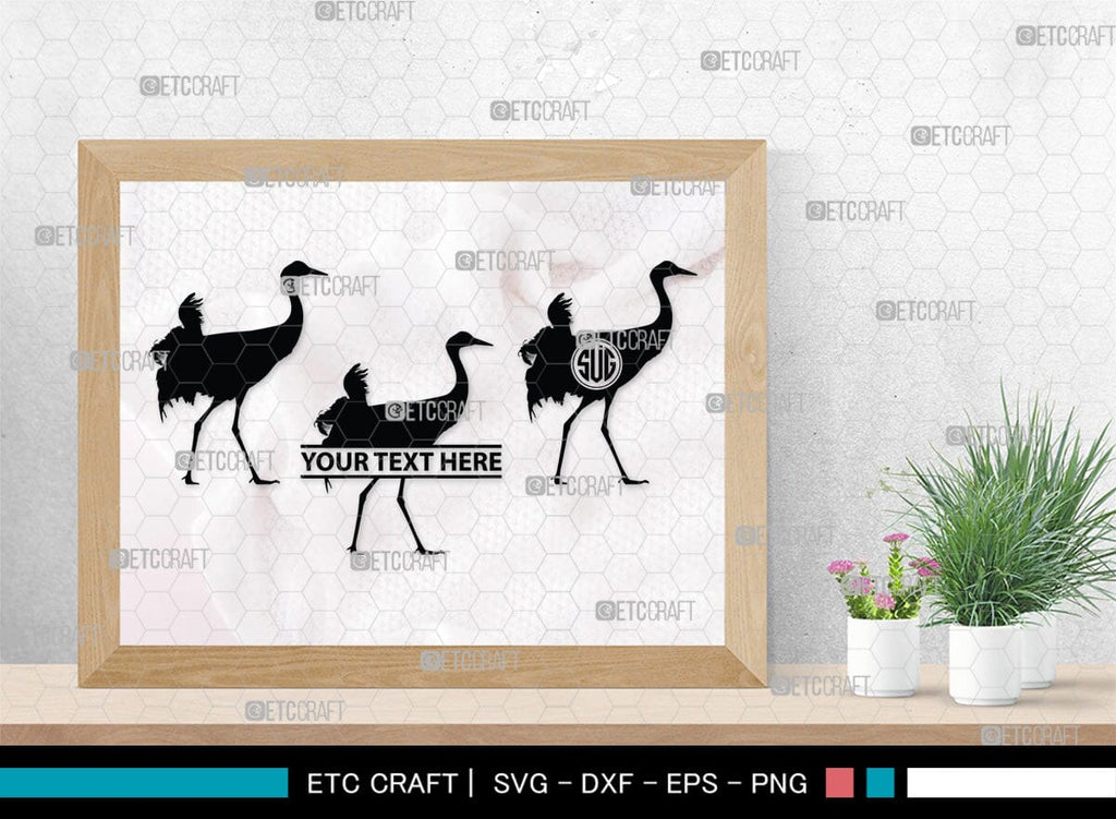 Crane Bird Monogram, Crane Bird Silhouette, Flying Bird SVG, Sitting ...