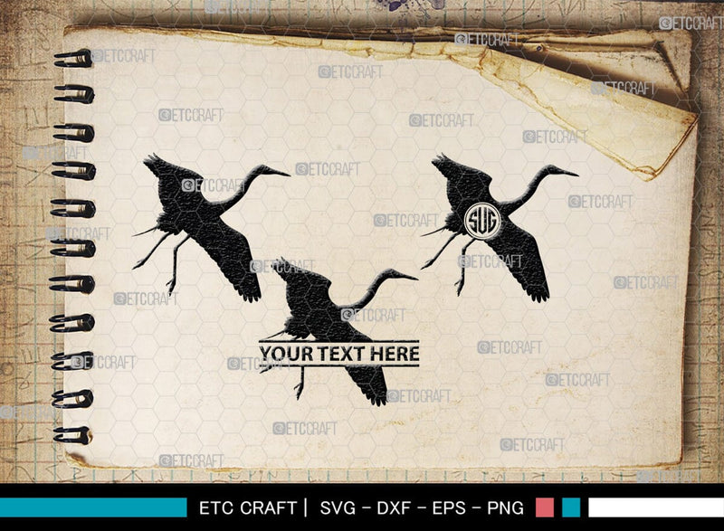 Crane Bird Monogram, Crane Bird Silhouette, Flying Bird SVG, Sitting ...