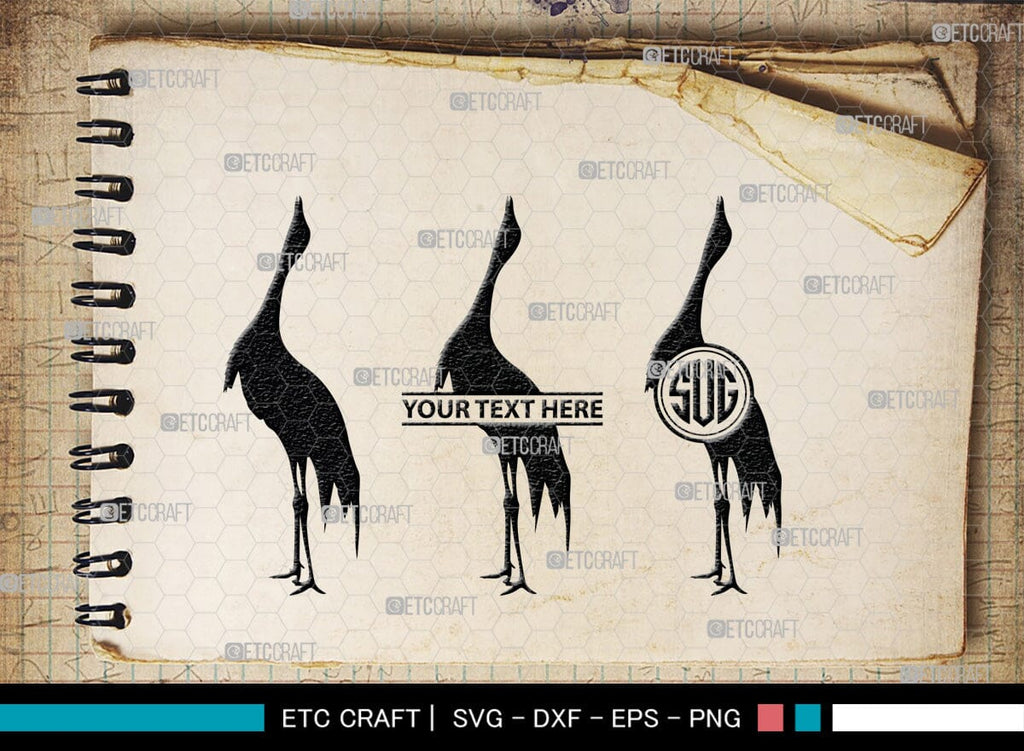 Crane Bird Monogram, Crane Bird Silhouette, Flying Bird SVG, Sitting ...