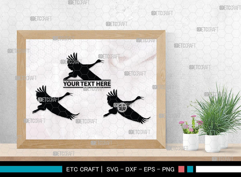 Crane Bird Monogram, Crane Bird Silhouette, Flying Bird SVG, Sitting ...