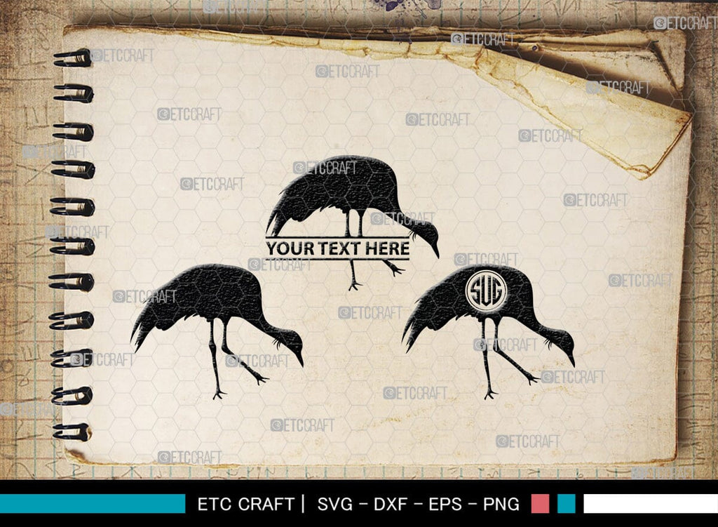 Crane Bird Monogram, Crane Bird Silhouette, Flying Bird SVG, Sitting ...
