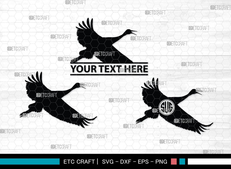 Crane Bird Monogram, Crane Bird Silhouette, Flying Bird SVG, Sitting ...