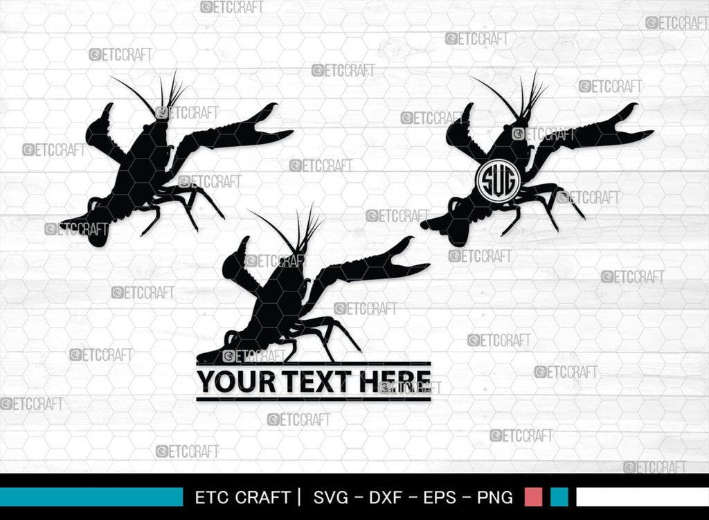 Crayfish Monogram, Crayfish Silhouette, Crayfish SVG, Crawfish Svg ...