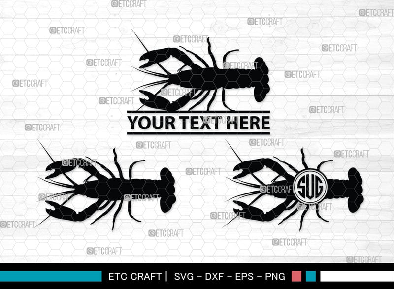 Crayfish Monogram, Crayfish Silhouette, Crayfish SVG, Crawfish Svg ...