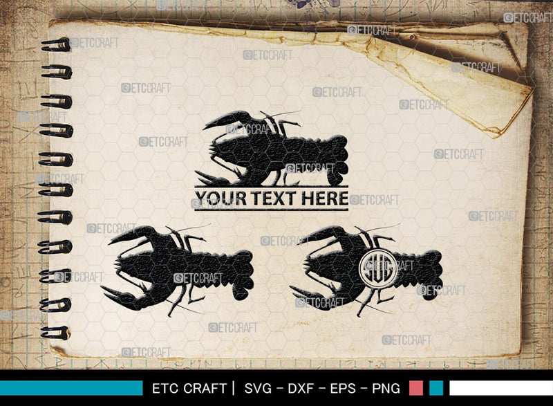 Crayfish Monogram, Crayfish Silhouette, Crayfish SVG, Crawfish Svg ...