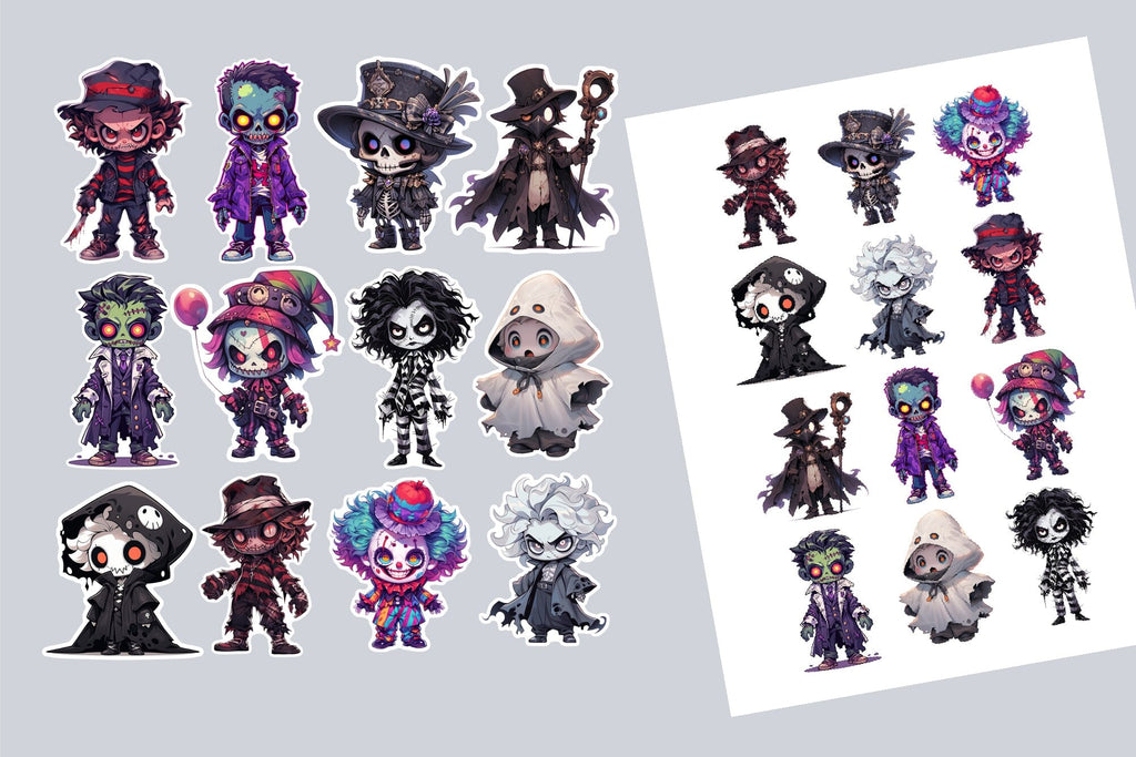 Creepy Halloween Stickers Printable Chibi Sticker Sheet - So Fontsy