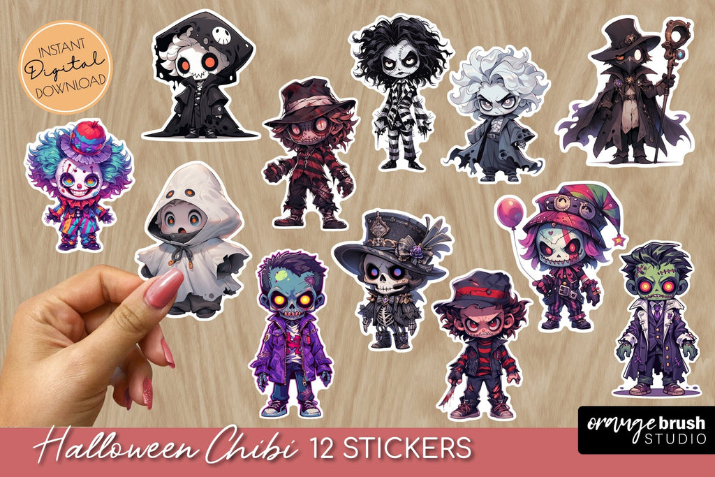 Creepy Halloween Stickers Printable Chibi Sticker Sheet - So Fontsy