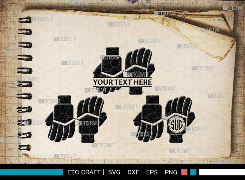 Cricket Hand Gloves Monogram, Cricket Hand Gloves Silhouette, Hand ...