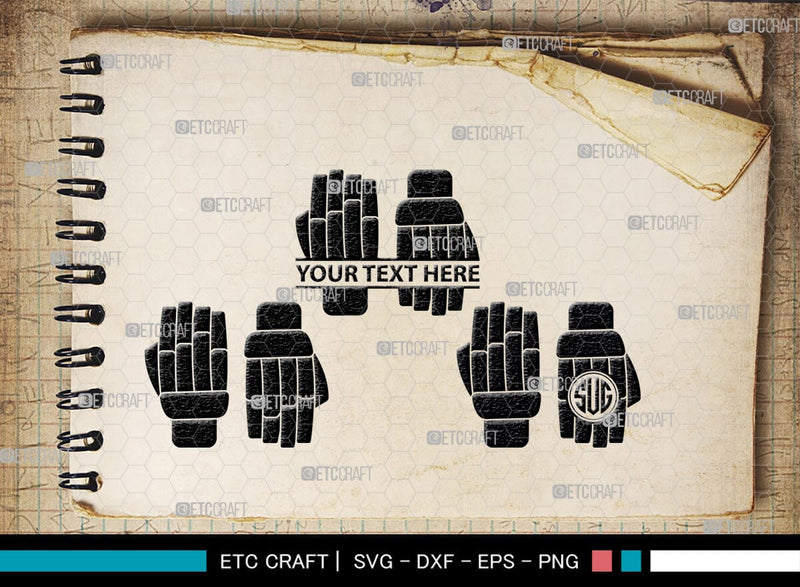 Cricket Hand Gloves Monogram, Cricket Hand Gloves Silhouette, Hand ...