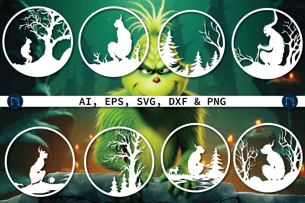 Cricut Grinch Round Decor SVG Bundle - So Fontsy