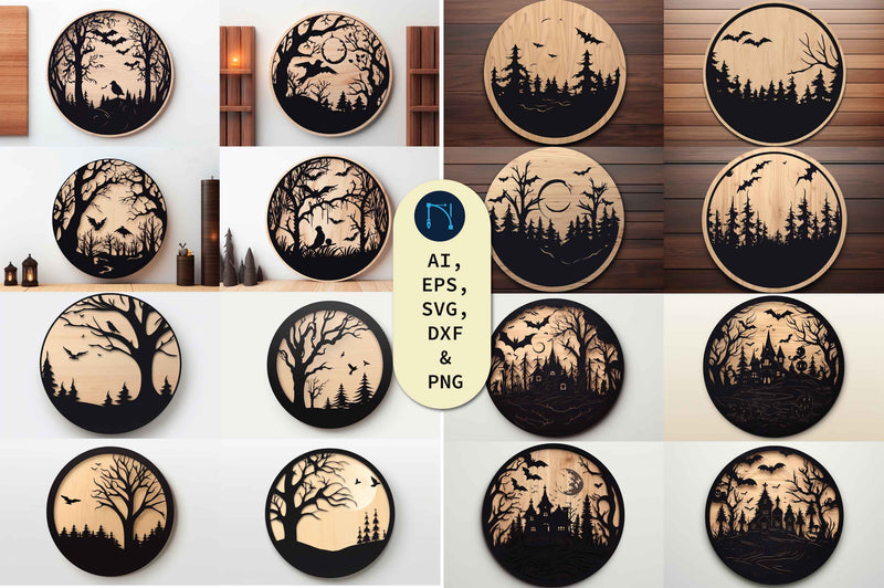 Cricut Spooky Round Wood Sign SVG Bundle - So Fontsy