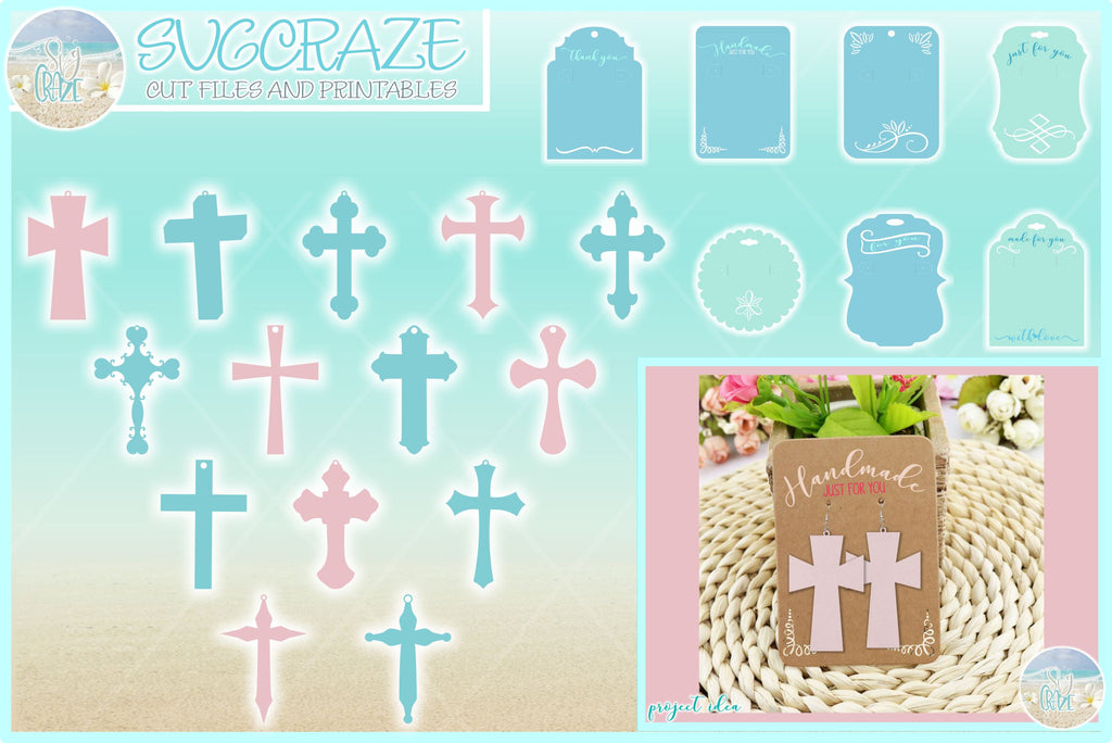 Cross Earring Template Bundle Faux Leather Pendant Necklace Jewelry SVG ...