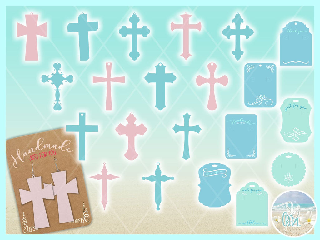 Cross Earring Template Bundle Faux Leather Pendant Necklace Jewelry SVG ...