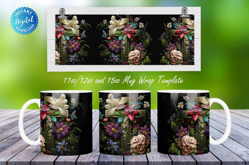 Cross Floral Easter 11, 12 & 15 Oz Mug Sublimation - So Fontsy