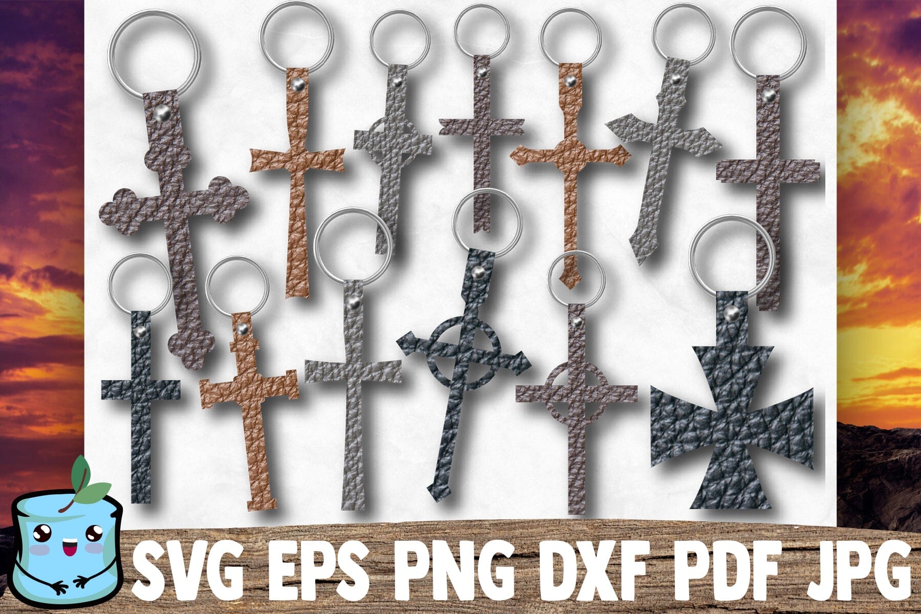 Cross Keychain SVG Bundle | Crosses Key Fob Cut Files - So Fontsy