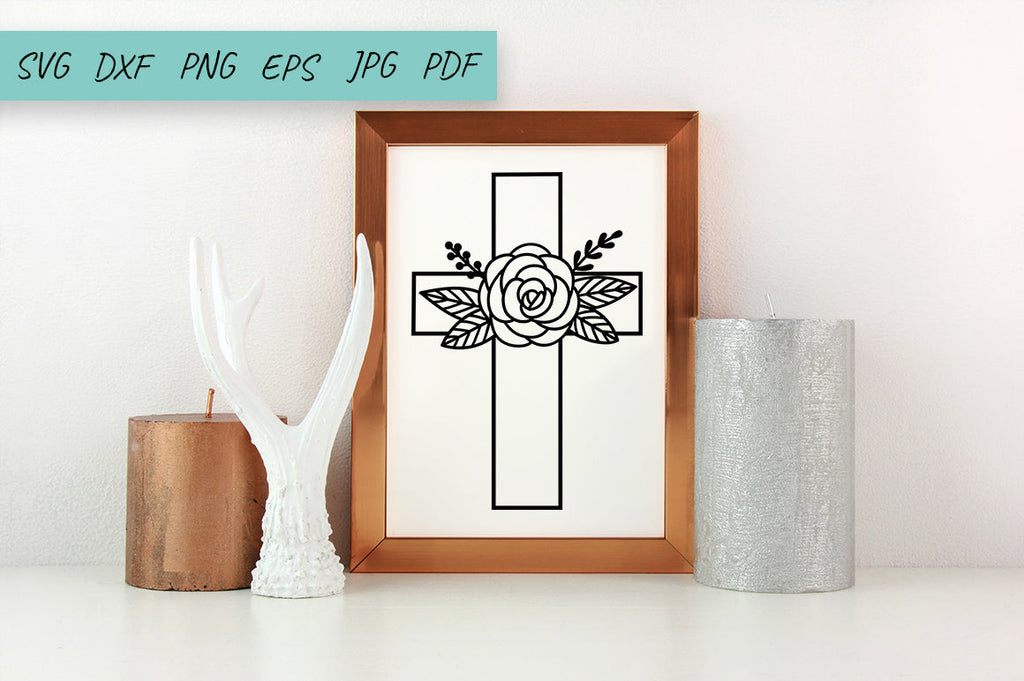 Cross SVG, Cross with rose SVG, Faith SVG, Flower cross - So Fontsy