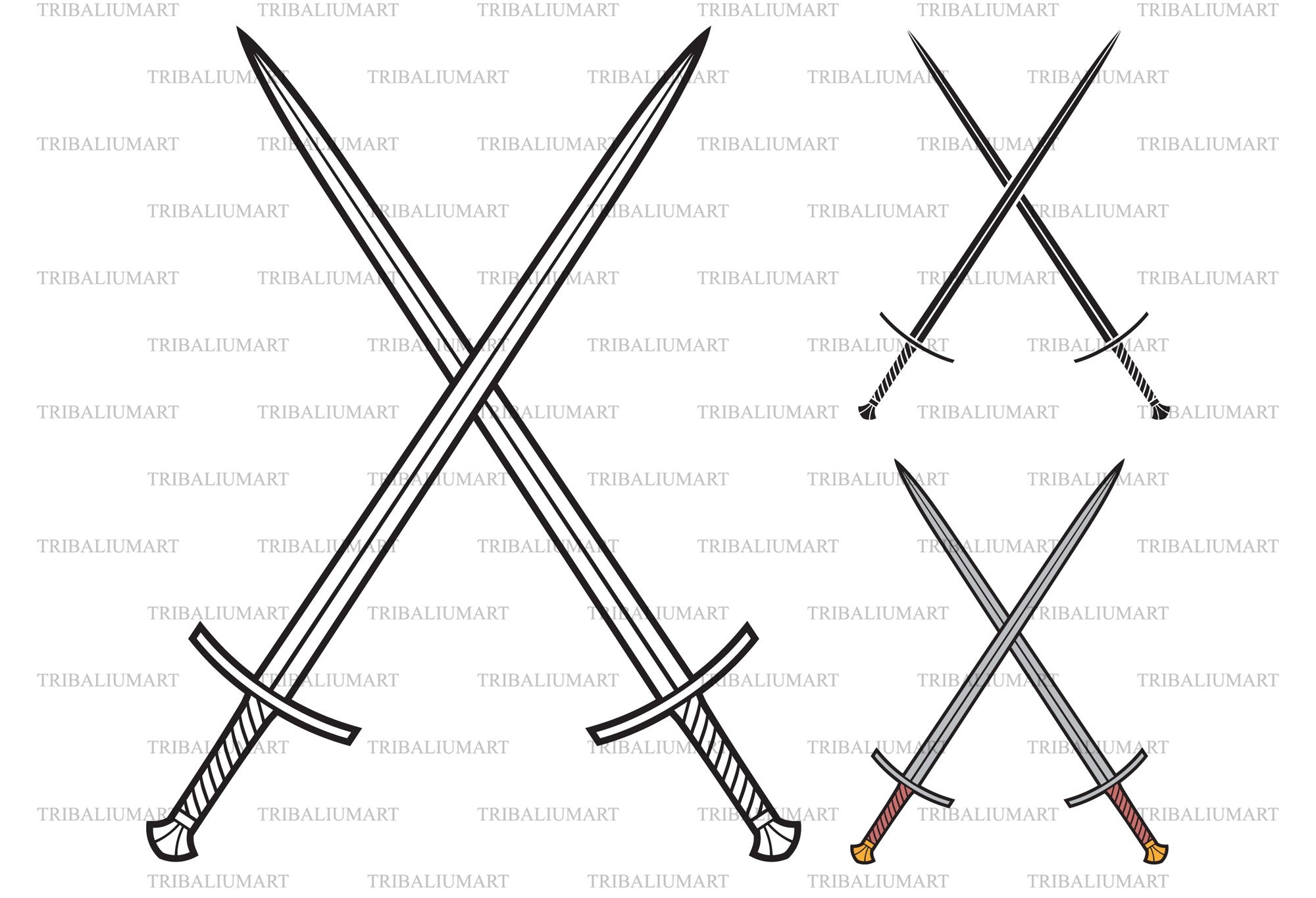 Crossed swords. Cut files for Cricut. Clip Art silhouettes (eps, svg ...