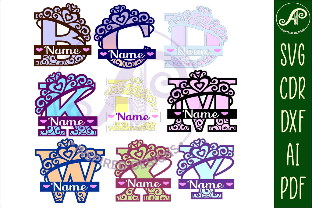 Crown monogram letter Name signs 3 layer design bundle - So Fontsy