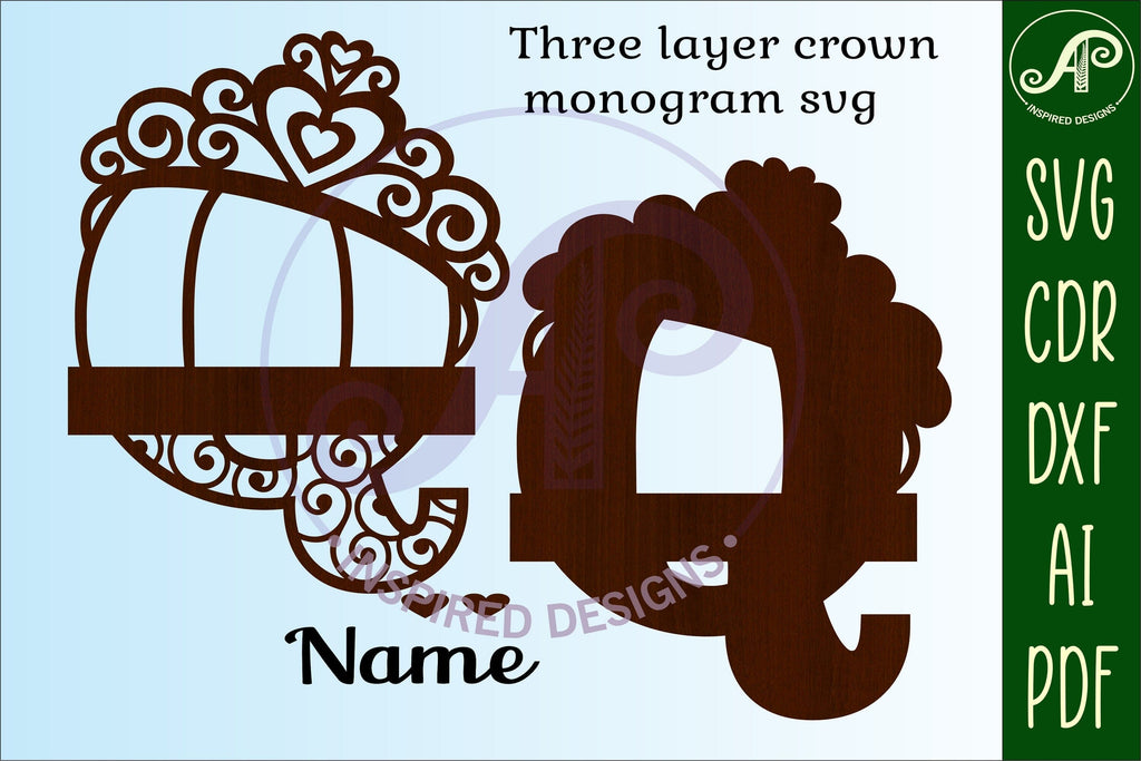 Crown monogram letter Name signs 3 layer design bundle - So Fontsy