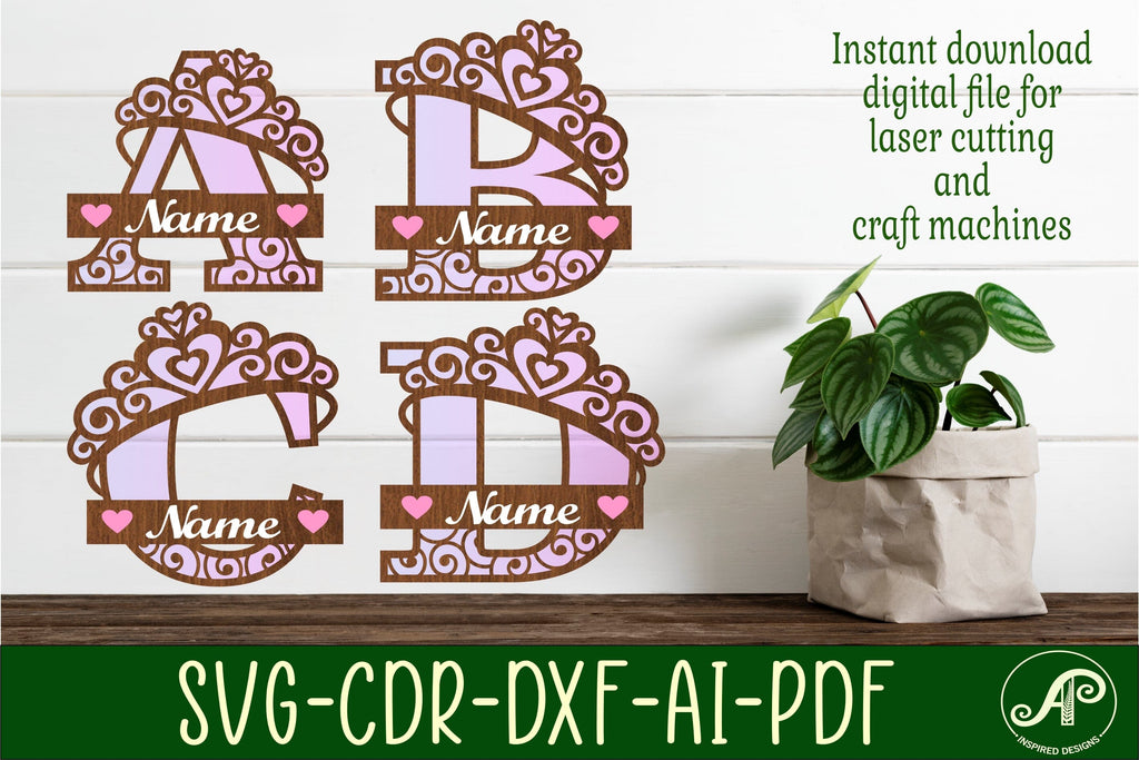 Crown monogram letter Name signs 3 layer design bundle - So Fontsy