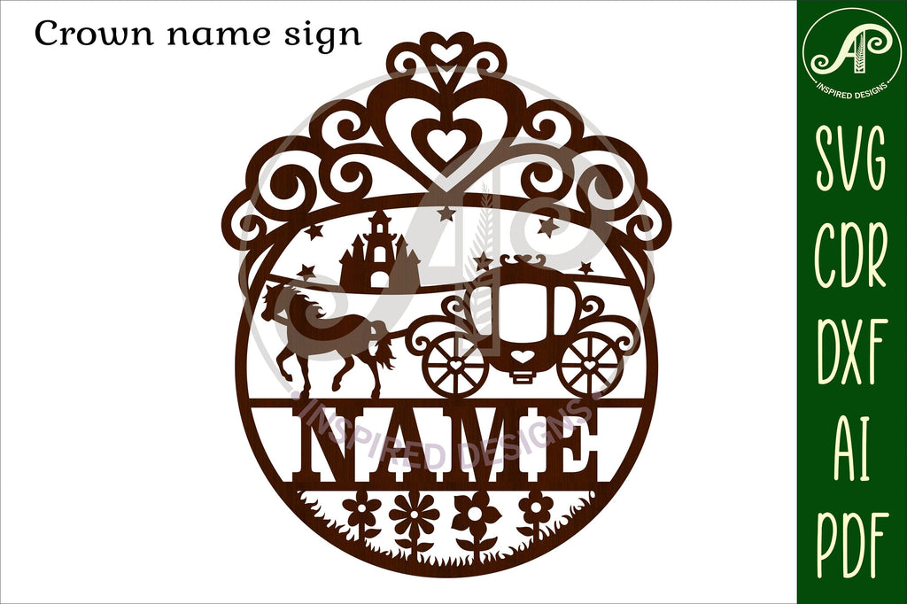 Crown tiara name sign svg laser cut template - So Fontsy